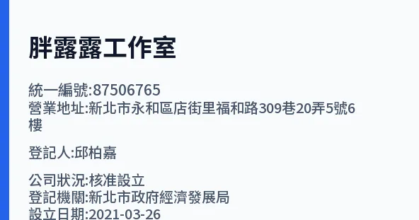 胖露露工作室的照片-統編 87506765(新北市) 公司登記資料與營業項目詳細圖表