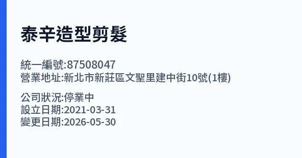 泰辛造型剪髮的照片-統編 87508047(新北市) 公司登記資料與營業項目詳細圖表