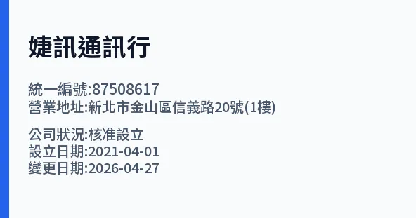 婕訊通訊行的照片-統編 87508617(新北市) 公司登記資料與營業項目詳細圖表