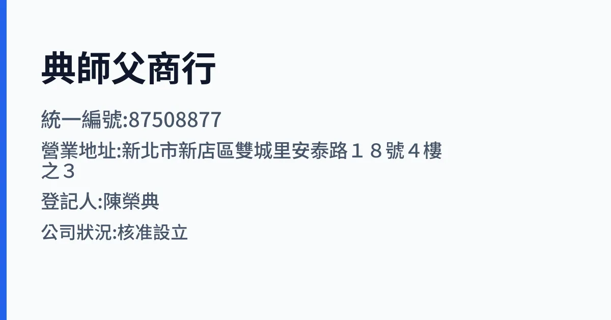 典師父商行 - 統編 87508877(新北市) 公司登記資料與營業項目詳細圖表