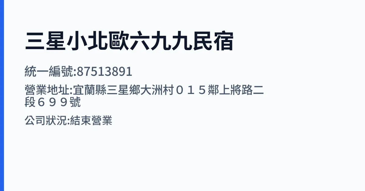 三星小北歐六九九民宿 - 統編 87513891(宜蘭縣) 公司登記資料與營業項目詳細圖表