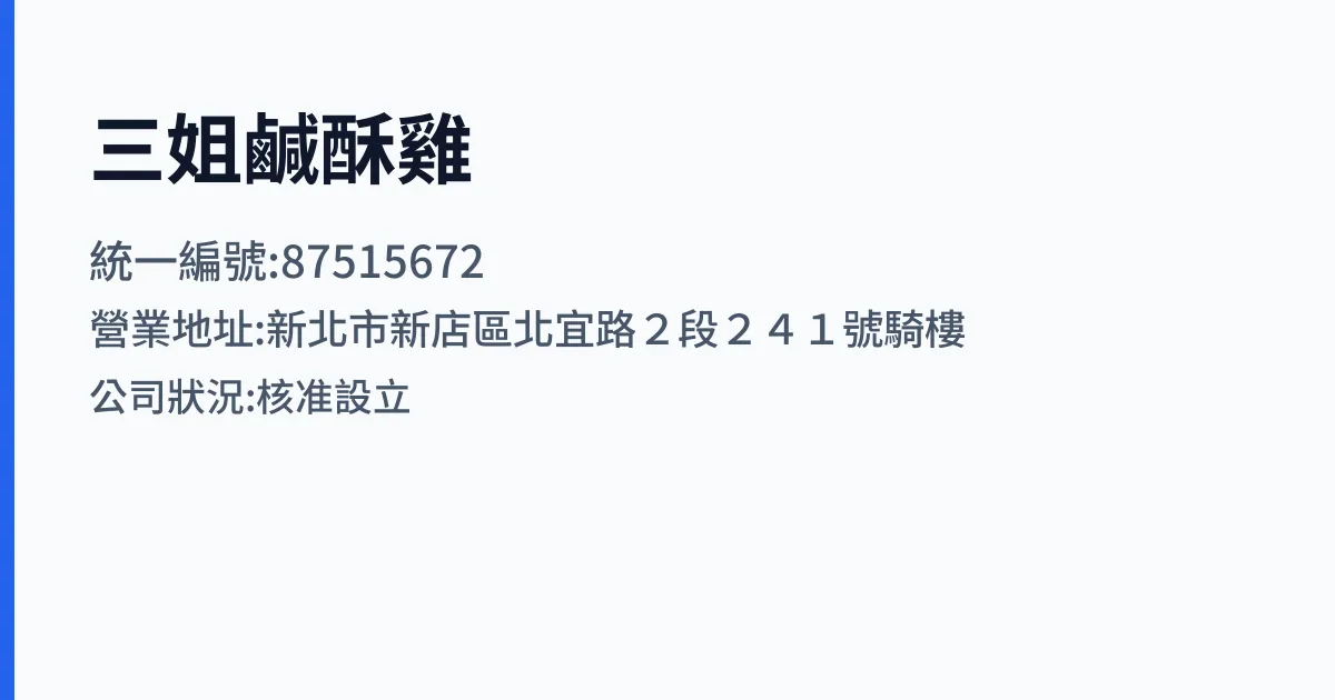 三姐鹹酥雞 - 統編 87515672（新北市） 公司登記資料與營業項目詳細圖表