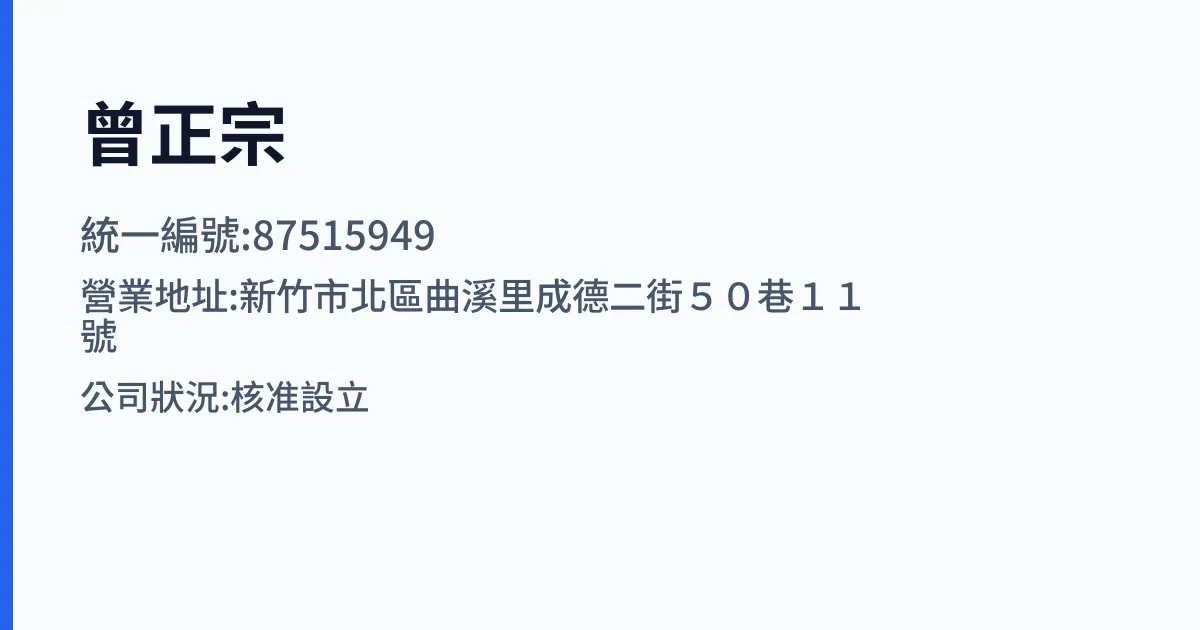 曾正宗 - 統編 87515949（新竹市） 公司登記資料與營業項目詳細圖表