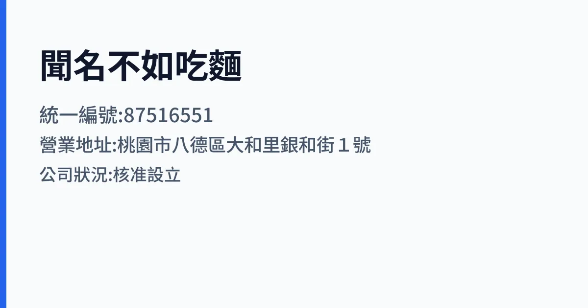 聞名不如吃麵 - 統編 87516551(桃園市) 公司登記資料與營業項目詳細圖表
