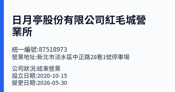 日月亭股份有限公司紅毛城營業所的照片-統編 87518973(新北市) 公司登記資料與營業項目詳細圖表