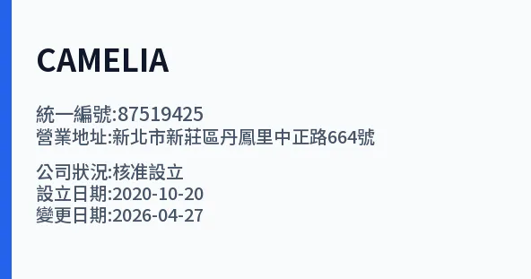 CAMELIA的照片-統編 87519425(新北市) 公司登記資料與營業項目詳細圖表