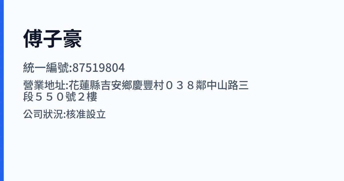 傅子豪 - 統編 87519804(花蓮縣) 公司登記資料與營業項目詳細圖表