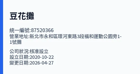 豆花攤的照片-統編 87520366(新北市) 公司登記資料與營業項目詳細圖表