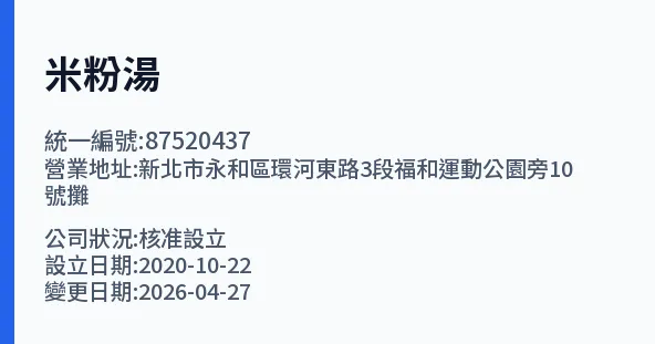 米粉湯的照片-統編 87520437(新北市) 公司登記資料與營業項目詳細圖表