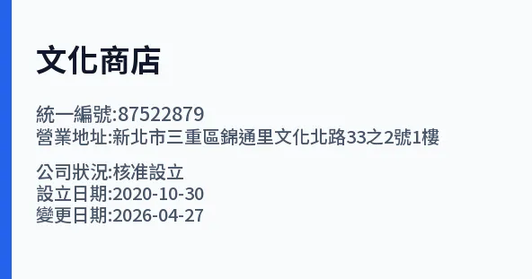 文化商店的照片-統編 87522879(新北市) 公司登記資料與營業項目詳細圖表