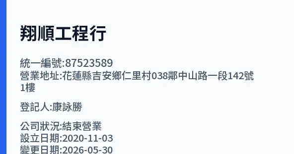 翔順工程行的照片-統編 87523589(花蓮縣) 公司登記資料與營業項目詳細圖表
