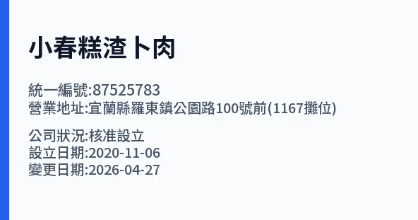 小春糕渣卜肉的照片-統編 87525783(宜蘭縣) 公司登記資料與營業項目詳細圖表
