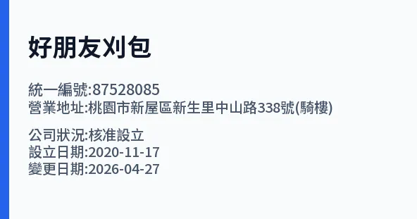 好朋友刈包的照片-統編 87528085(桃園市) 公司登記資料與營業項目詳細圖表