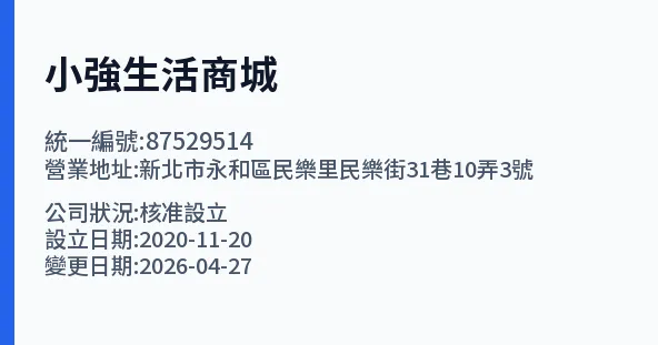 小強生活商城的照片-統編 87529514(新北市) 公司登記資料與營業項目詳細圖表