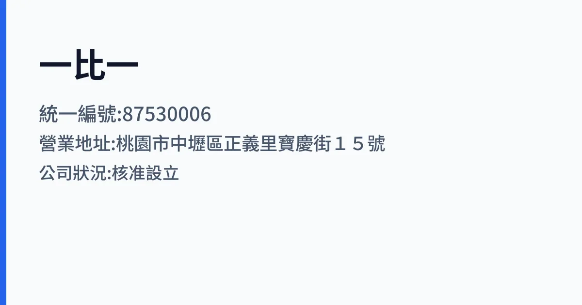 一比一 - 統編 87530006(桃園市) 公司登記資料與營業項目詳細圖表
