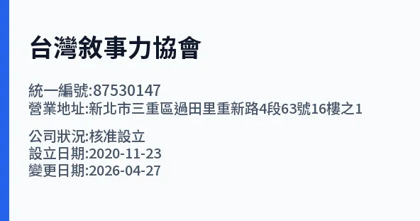 台灣敘事力協會的照片-統編 87530147(新北市) 公司登記資料與營業項目詳細圖表