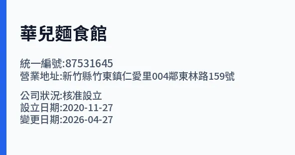 華兒麵食館的照片-統編 87531645(新竹縣) 公司登記資料與營業項目詳細圖表