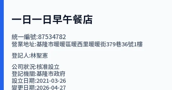 一日一日早午餐店的照片-統編 87534782(基隆市) 公司登記資料與營業項目詳細圖表