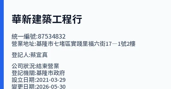 華新建築工程行的照片-統編 87534832(基隆市) 公司登記資料與營業項目詳細圖表