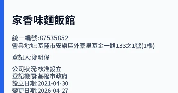 家香味麵飯館的照片-統編 87535852(基隆市) 公司登記資料與營業項目詳細圖表