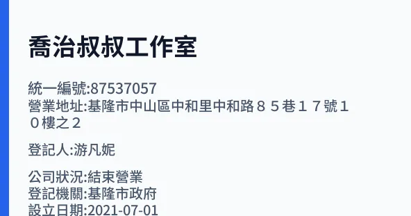 喬治叔叔工作室的照片-統編 87537057(基隆市) 公司登記資料與營業項目詳細圖表