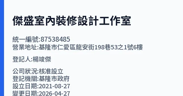 傑盛室內裝修設計工作室的照片-統編 87538485(基隆市) 公司登記資料與營業項目詳細圖表