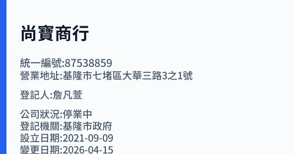 尚寶商行的照片-統編 87538859(基隆市) 公司登記資料與營業項目詳細圖表