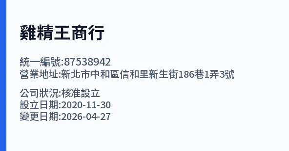 雞精王商行的照片-統編 87538942(新北市) 公司登記資料與營業項目詳細圖表