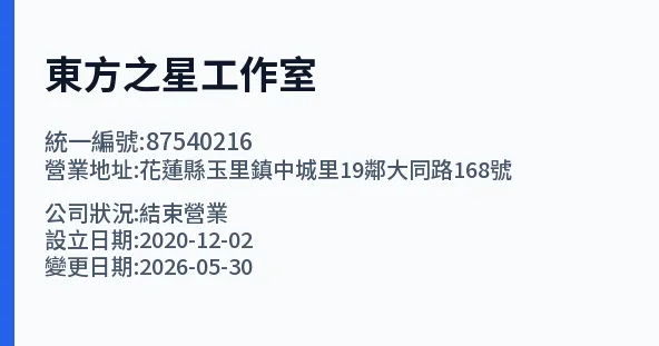 東方之星工作室的照片-統編 87540216(花蓮縣) 公司登記資料與營業項目詳細圖表