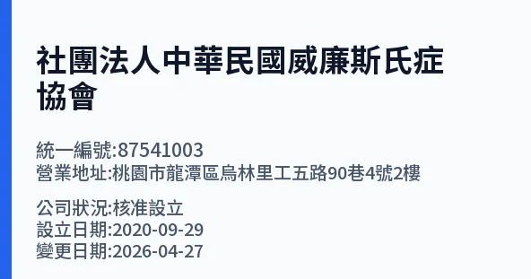 社團法人中華民國威廉斯氏症協會的照片-統編 87541003(桃園市) 公司登記資料與營業項目詳細圖表