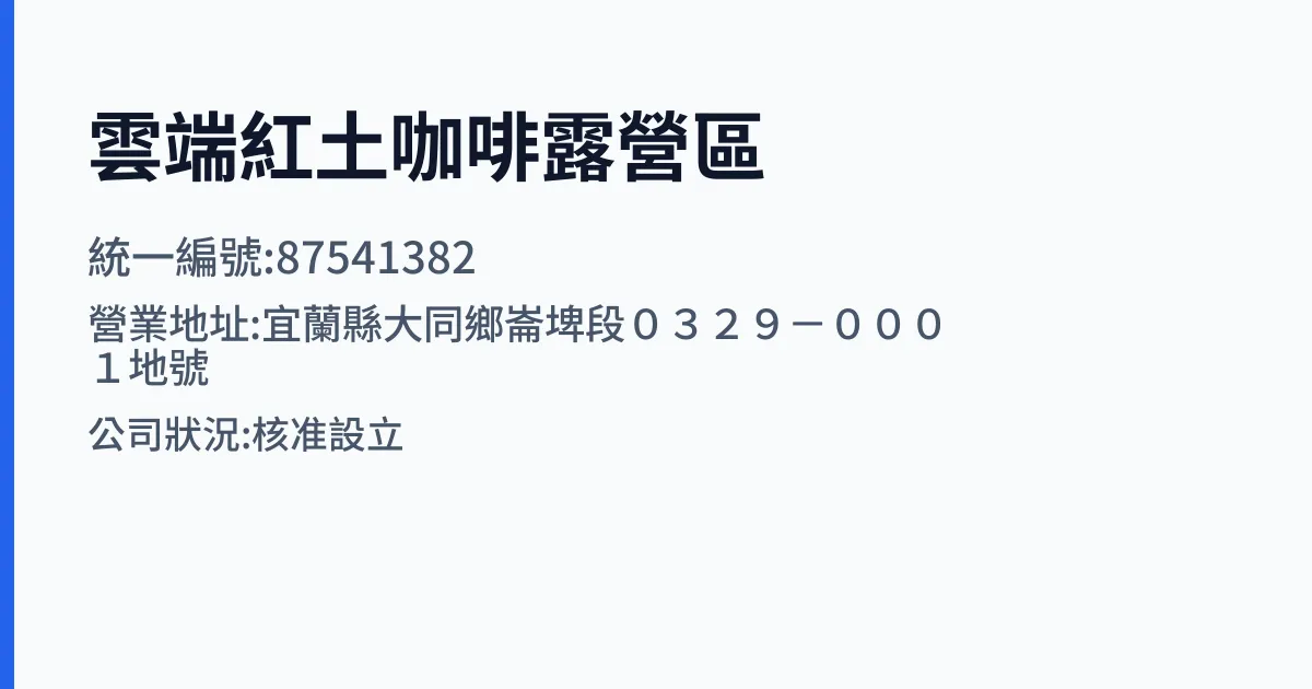 雲端紅土咖啡露營區 - 統編 87541382(宜蘭縣) 公司登記資料與營業項目詳細圖表