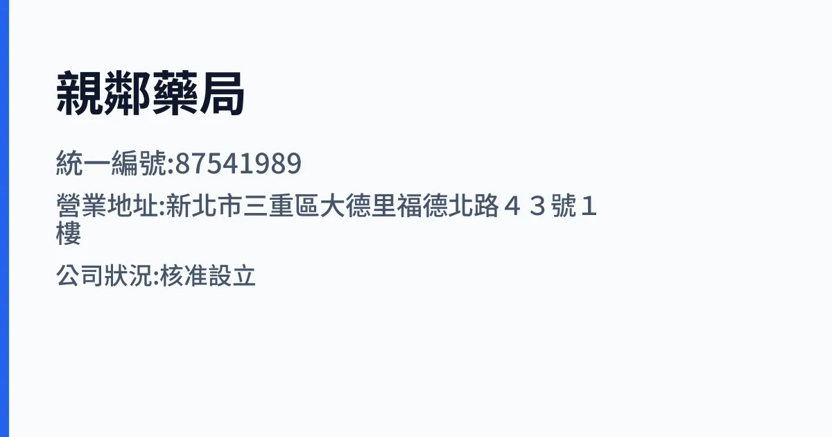 親鄰藥局 - 統編 87541989（新北市） 公司登記資料與營業項目詳細圖表
