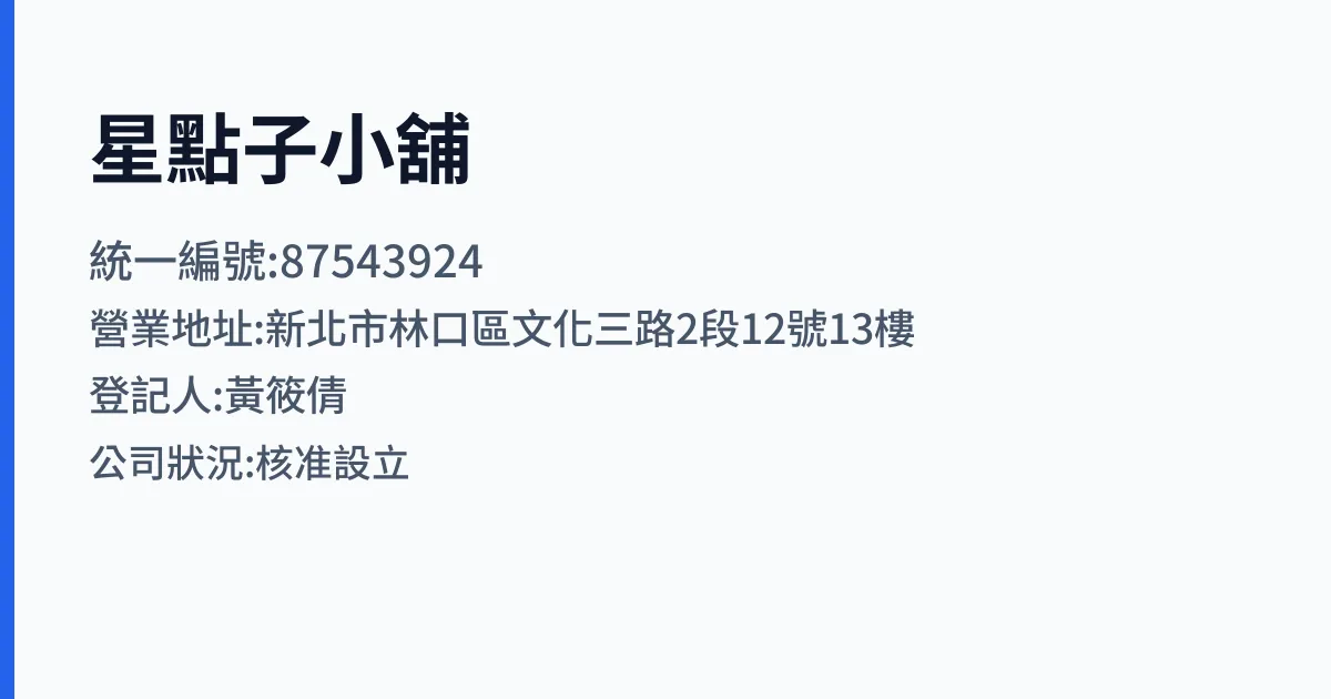 星點子小舖 - 統編 87543924（新北市） 公司登記資料與營業項目詳細圖表