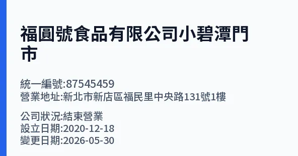 福圓號食品有限公司小碧潭門市的照片-統編 87545459(新北市) 公司登記資料與營業項目詳細圖表