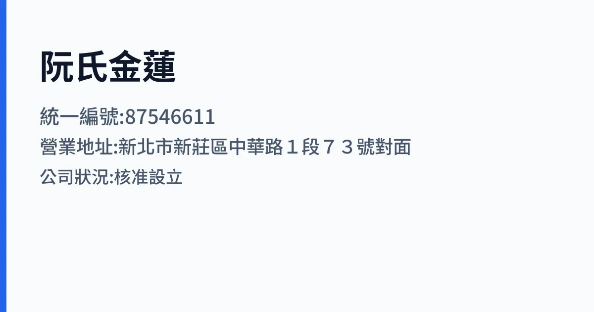 阮氏金蓮 - 統編 87546611(新北市) 公司登記資料與營業項目詳細圖表