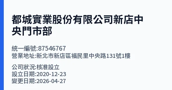 都城實業股份有限公司新店中央門市部的照片-統編 87546767(新北市) 公司登記資料與營業項目詳細圖表