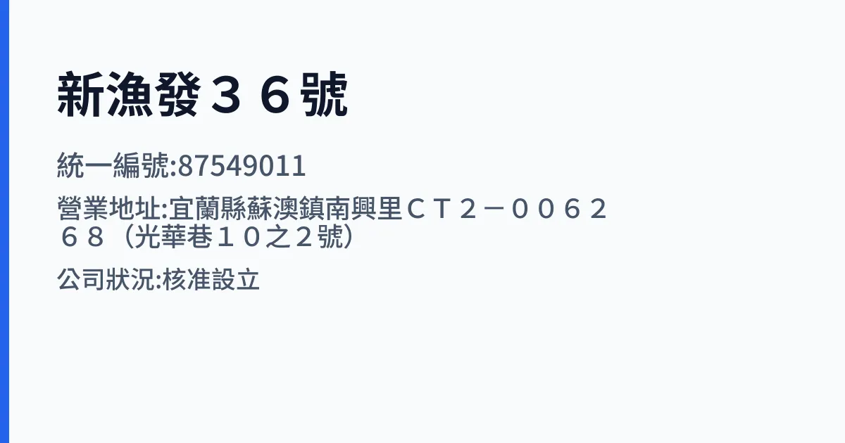 新漁發３６號 - 統編 87549011(宜蘭縣) 公司登記資料與營業項目詳細圖表