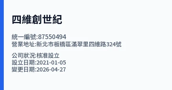 四維創世紀的照片-統編 87550494(新北市) 公司登記資料與營業項目詳細圖表