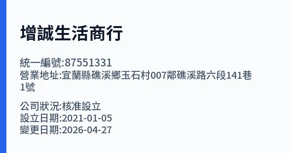 增誠生活商行的照片-統編 87551331(宜蘭縣) 公司登記資料與營業項目詳細圖表