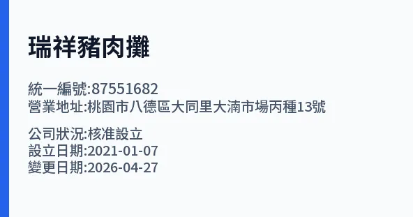 瑞祥豬肉攤的照片-統編 87551682(桃園市) 公司登記資料與營業項目詳細圖表
