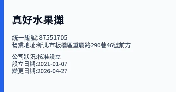 真好水果攤的照片-統編 87551705(新北市) 公司登記資料與營業項目詳細圖表