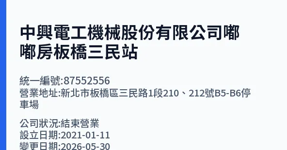 中興電工機械股份有限公司嘟嘟房板橋三民站的照片-統編 87552556(新北市) 公司登記資料與營業項目詳細圖表