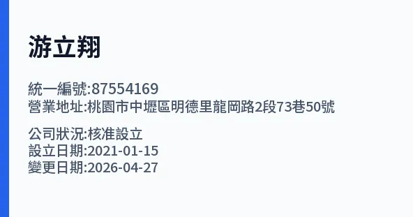 游立翔的照片-統編 87554169(桃園市) 公司登記資料與營業項目詳細圖表