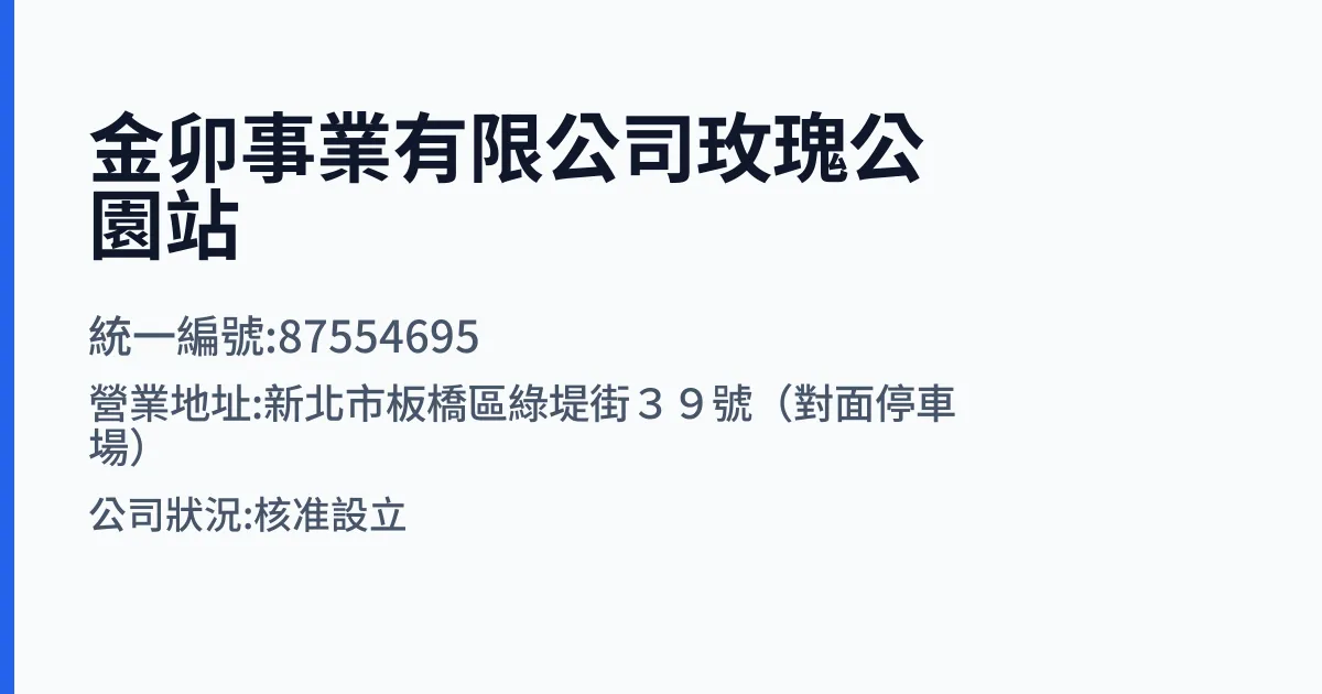 金卯事業有限公司玫瑰公園站 - 統編 87554695(新北市) 公司登記資料與營業項目詳細圖表