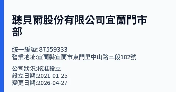 聽貝爾股份有限公司宜蘭門市部的照片-統編 87559333(宜蘭縣) 公司登記資料與營業項目詳細圖表