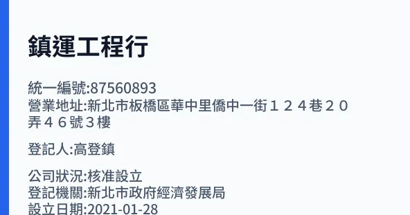 鎮運工程行的照片-統編 87560893(新北市) 公司登記資料與營業項目詳細圖表