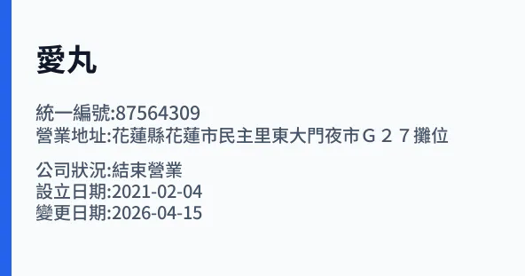 愛丸的照片-統編 87564309(花蓮縣) 公司登記資料與營業項目詳細圖表