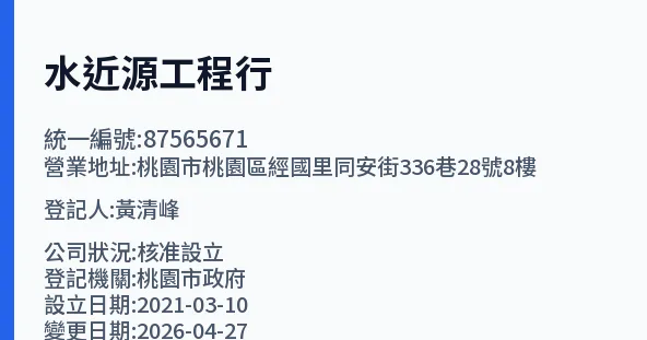 水近源工程行的照片-統編 87565671(桃園市) 公司登記資料與營業項目詳細圖表