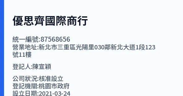 優思齊國際商行的照片-統編 87568656(新北市) 公司登記資料與營業項目詳細圖表