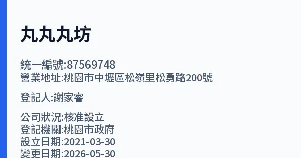 丸丸丸坊的照片-統編 87569748(桃園市) 公司登記資料與營業項目詳細圖表